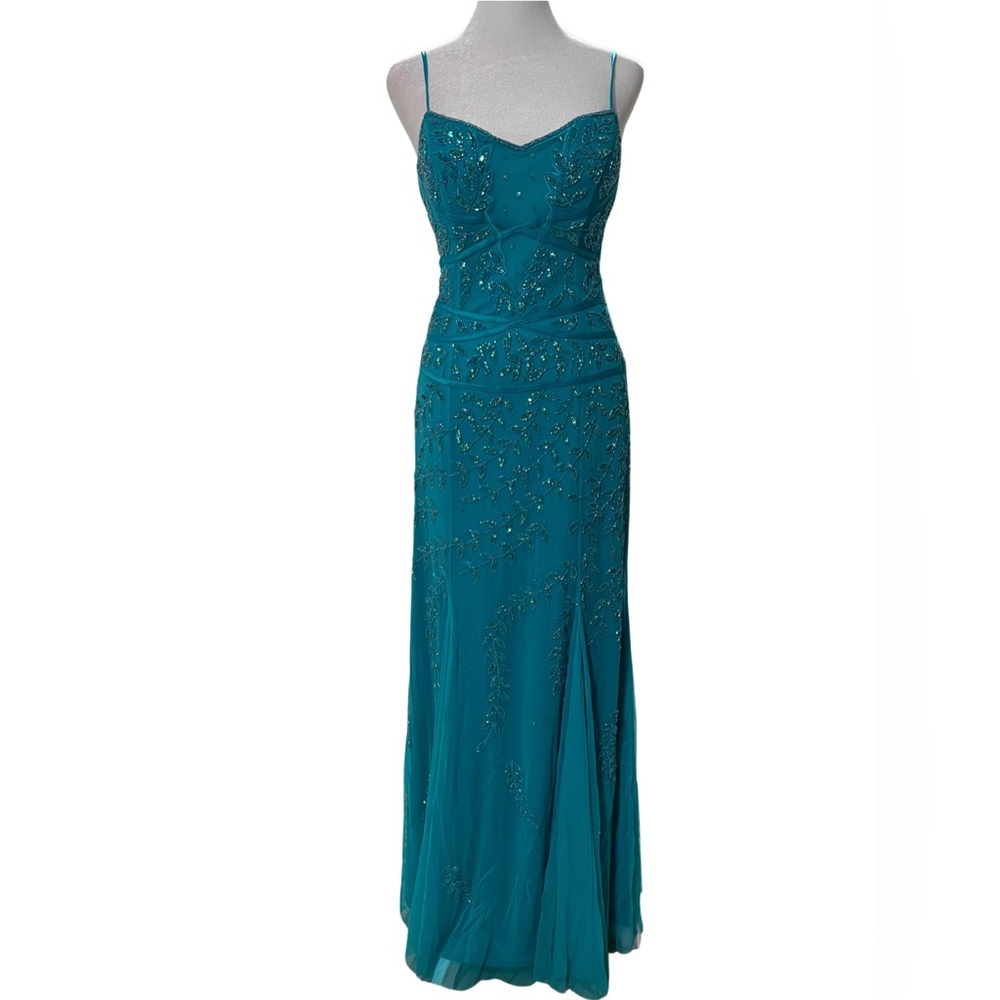 Teal Blue Beaded Prom/Bridesmaid Dress - Gem